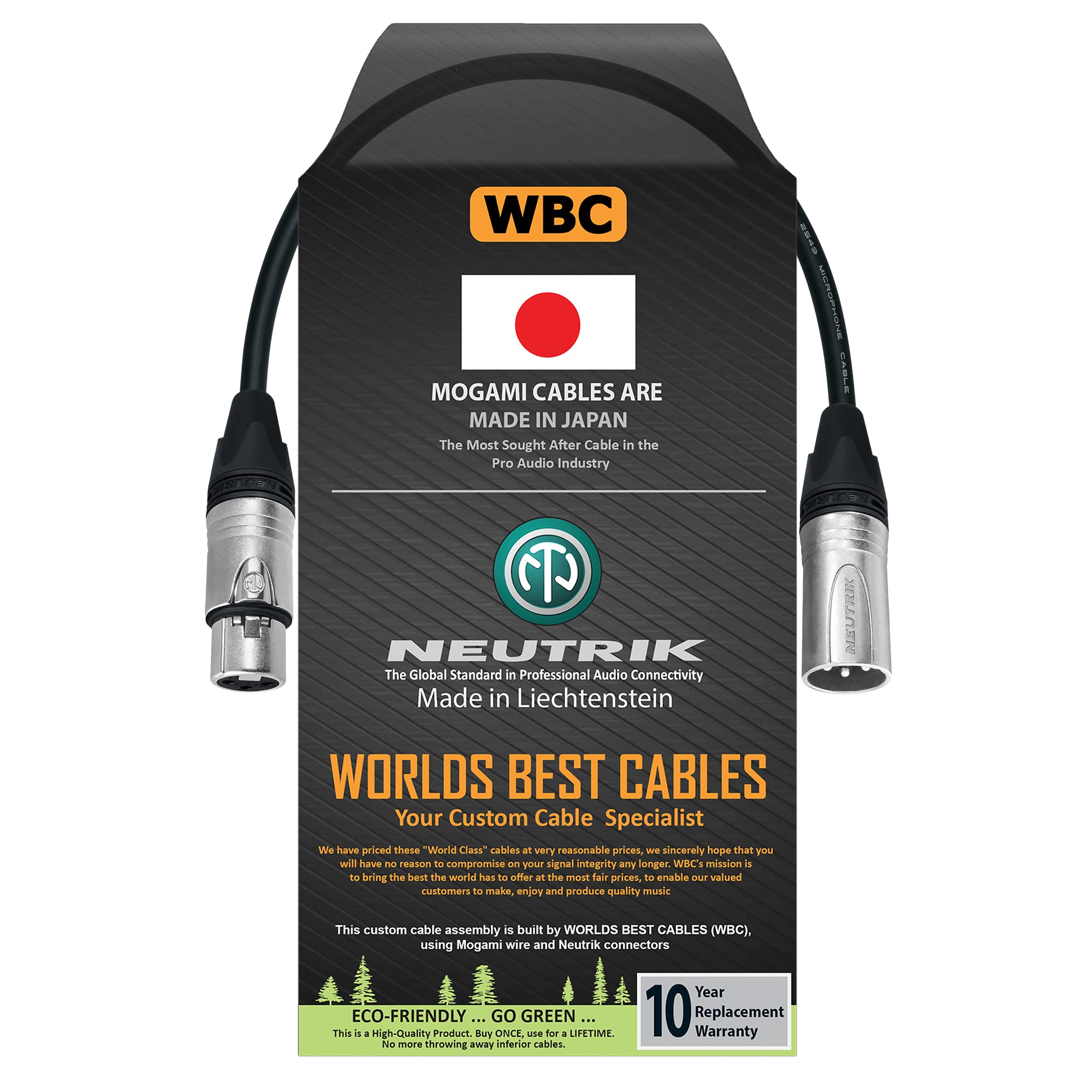 WORLDS BEST CABLES 1 Foot - Balanced Microphone Cable Custom Made Using Mogami 2549 (Black) Wire and Neutrik NC3MXX & NC3FXX Silver XLR Plugs
