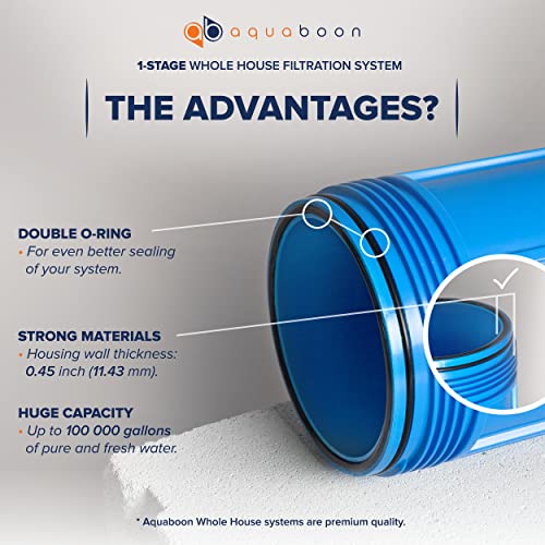 Aquaboon 4.5β x 10" Whole House Water Filter System with Pressure Release (1" Port) & Aquaboon 5 Micron 10" String Wound Sediment Water Filter Cartridge
