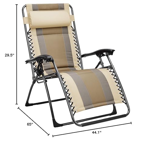 Amazon Basics Outdoor Adjustable Zero Gravity Folding Reclining Lounge Chair With Pillow, Beige, 65" D x 44.1" W x 29.5" H