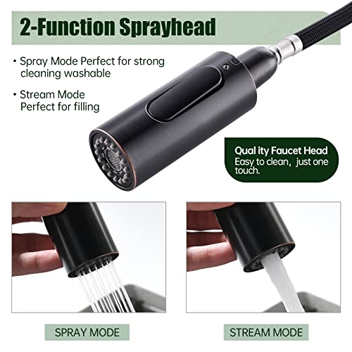 APPASO Commercial Pull Down Sprayer Kitchen Faucet with Soap Dispenser - Oil Rubbed Bronze High Arc Tall Modern Single Handle Spring Kitchen Sink Faucet with Pull Out Spray