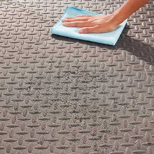 Amazon Basics Interlocking Foam Floor Mat Tiles for Home Gym Exercise, 24.7 x 24.7 x .5 Inches, Black - Pack of 6