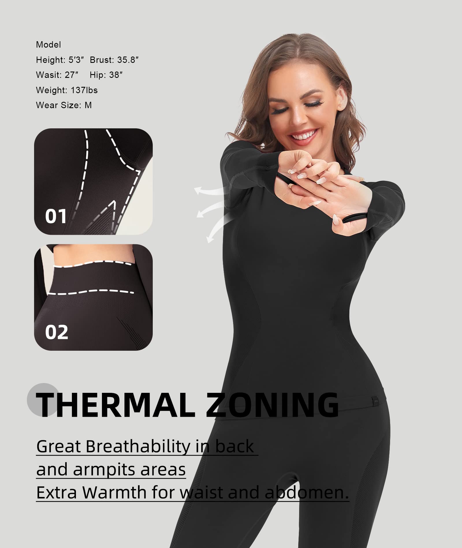 BENEUDNER Thermal Underwear for Women Long Johns Fleece Lined Base Layer Suitable for -25 degrees Cold Weather Black Medium