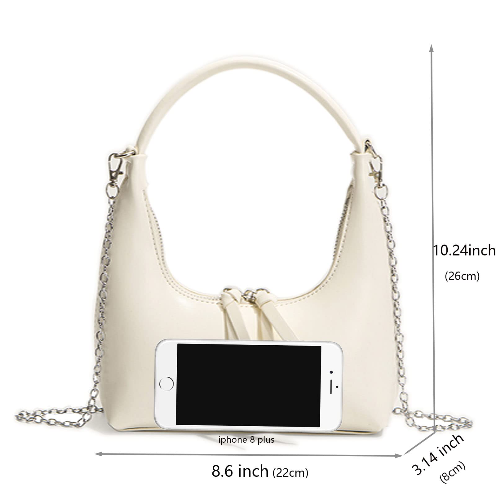BERKI STAR White Purse, Small Shoulder Bags, Mini and Cute Clutch Purses for Women, Trendy & Retro Crossbody Handbag with Chain Strap.