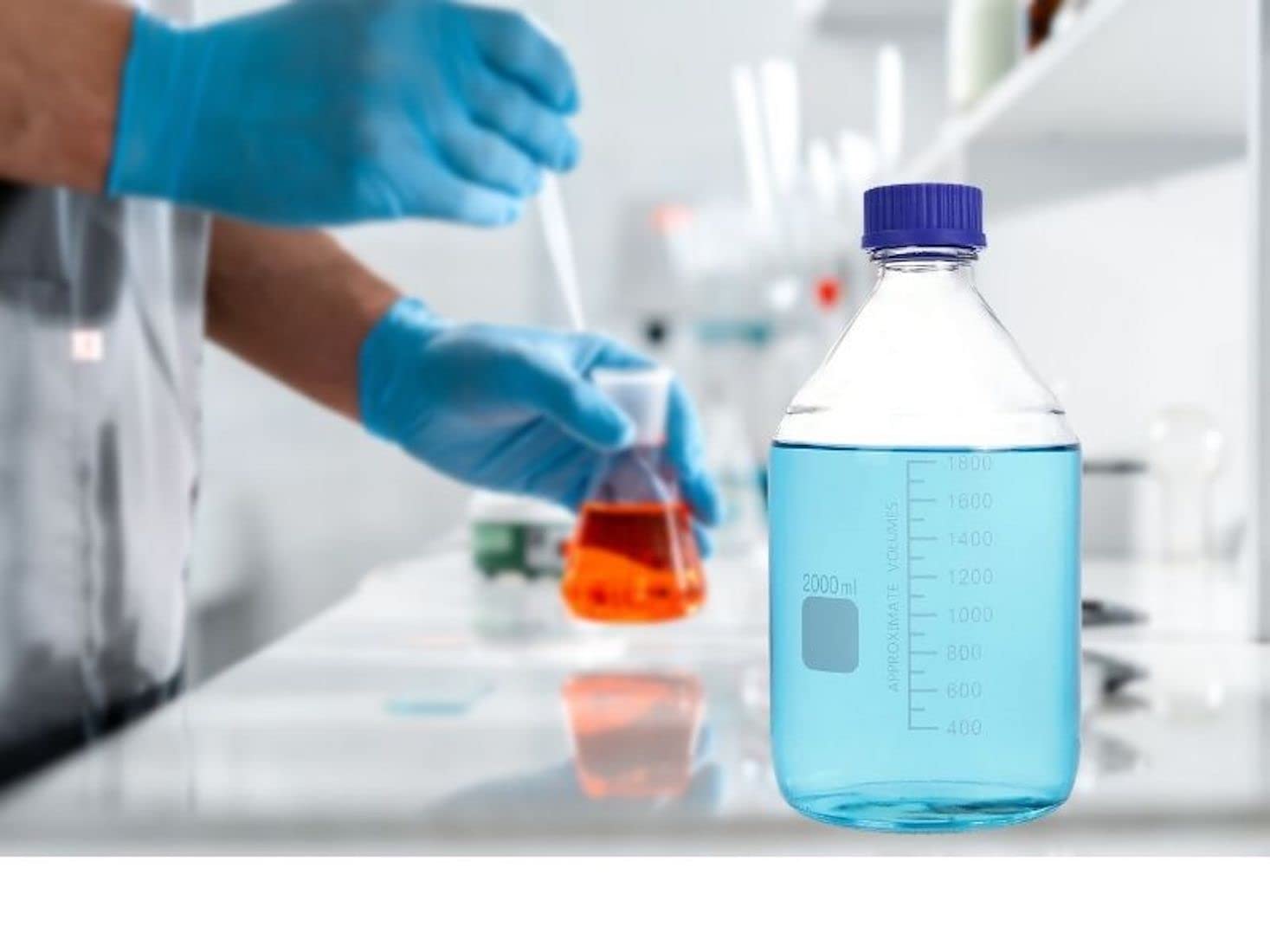 Basstein Lab Media Storage Round Bottles Graduated Glass Container GL45 Screw Cap Leakproof Multi-Purpose for Scientific | pack of 4 (Blue,1000ml)