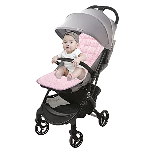 Baby Stroller Seat Liner Kids Pushchair Seat Cushion Mat Universal Breathable Stroller Liner Insert Stroller Cushion Pad Thick Cotton Stroller Liner Seat Pad Cover for (Pink&Gray)