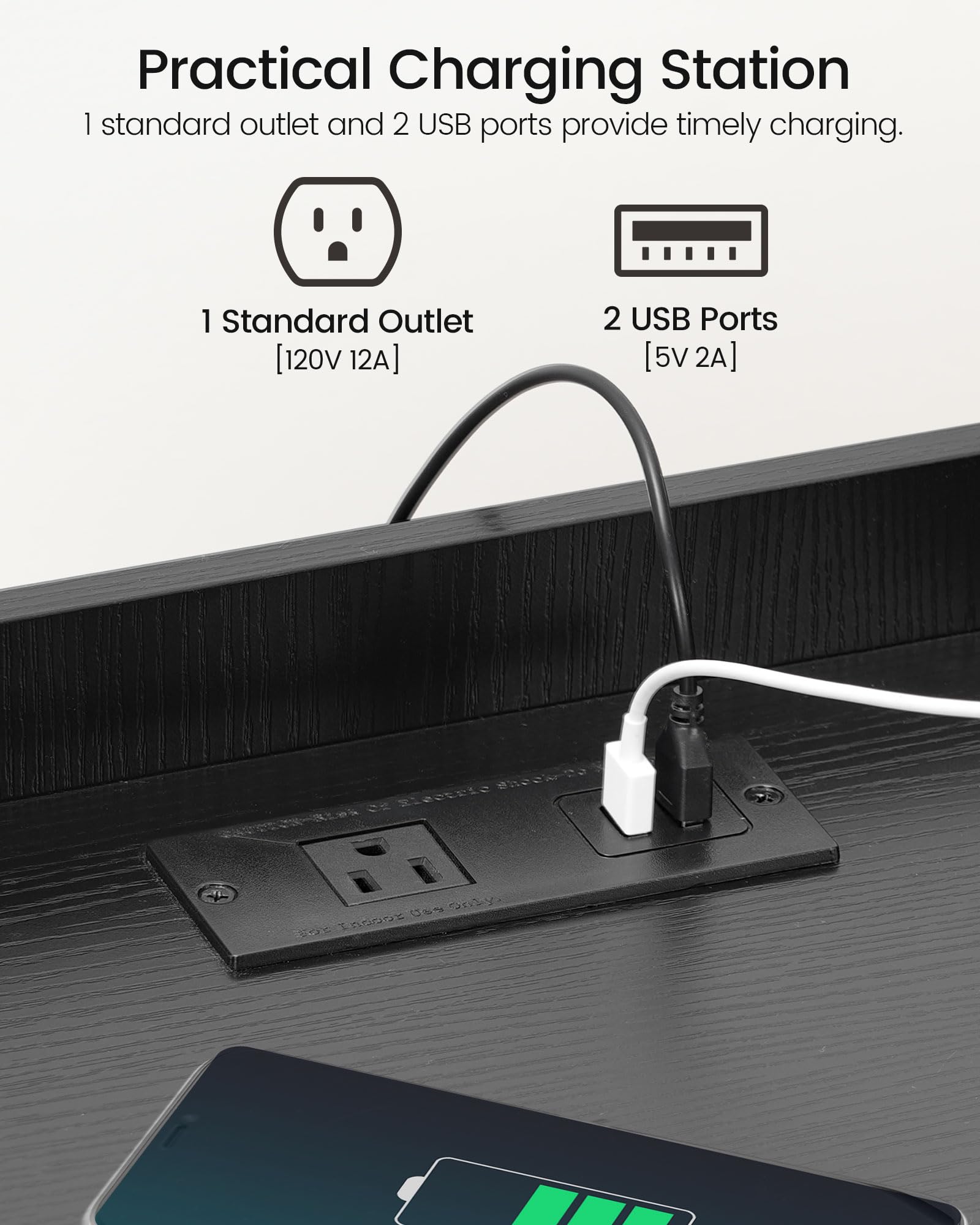 CHOEZON Nightstand with Charging Station and LED Light, Side Table with 3 Fabric Drawers Chest, End Table with USB Ports and Outlet, Bedside Table for Living Room, Bedroom, Black MBZ04UDBB