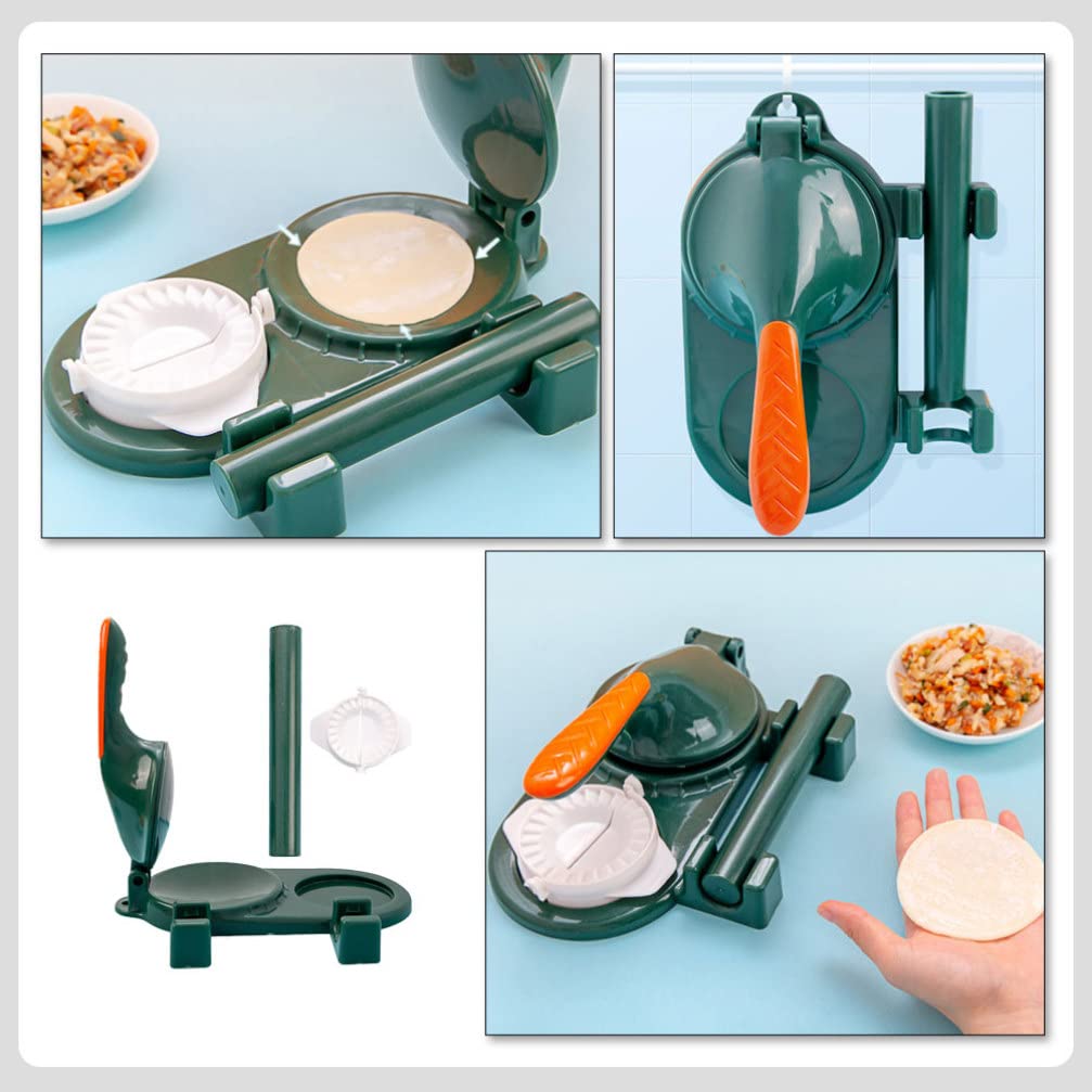 Angoily Manual Tortilla Maker Press Set with Dumpling Skin Maker Dumpling Mold Pizza Dough Pastry Presser Rotis Press Dumpling Wrapper for Home Kitchen Green, 24X7CM