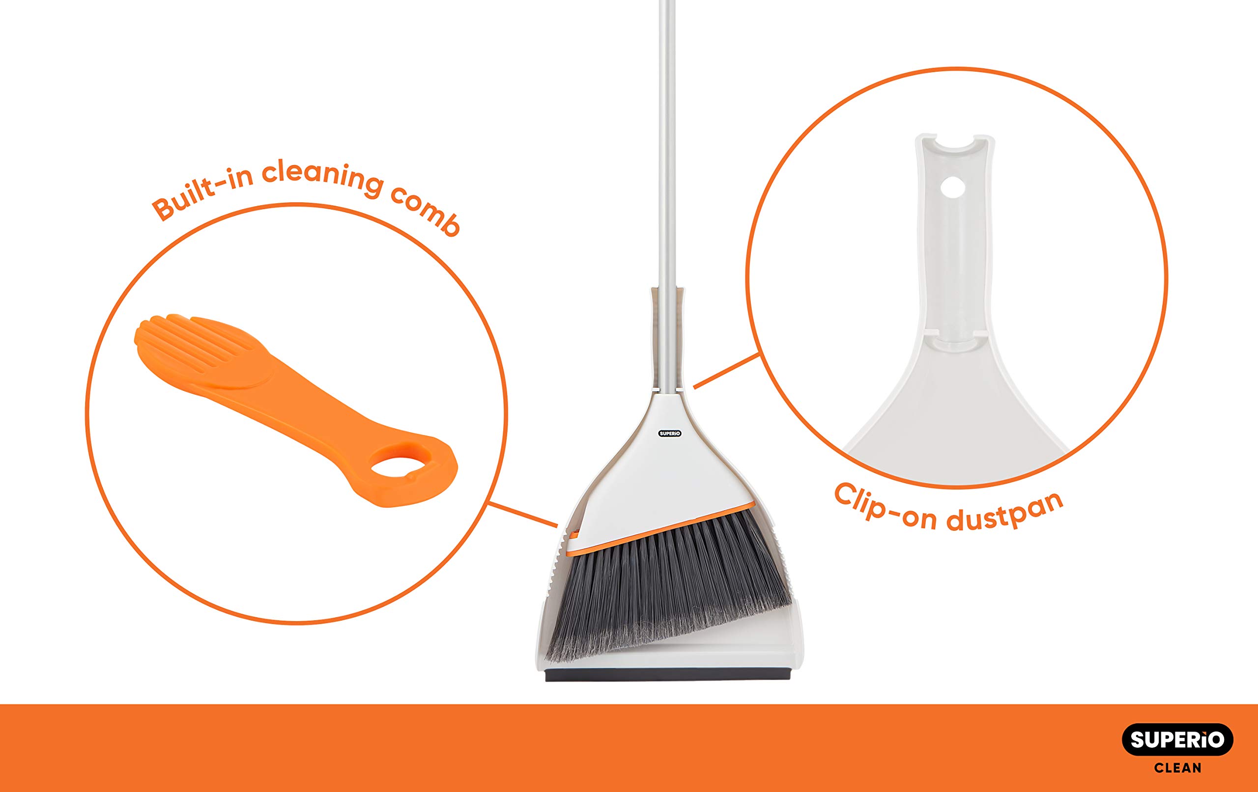 Angle Broom with Dustpan Set, Sharply Angled Bristles to Reach Narrow Spaces, Clip On Dust Pan Included