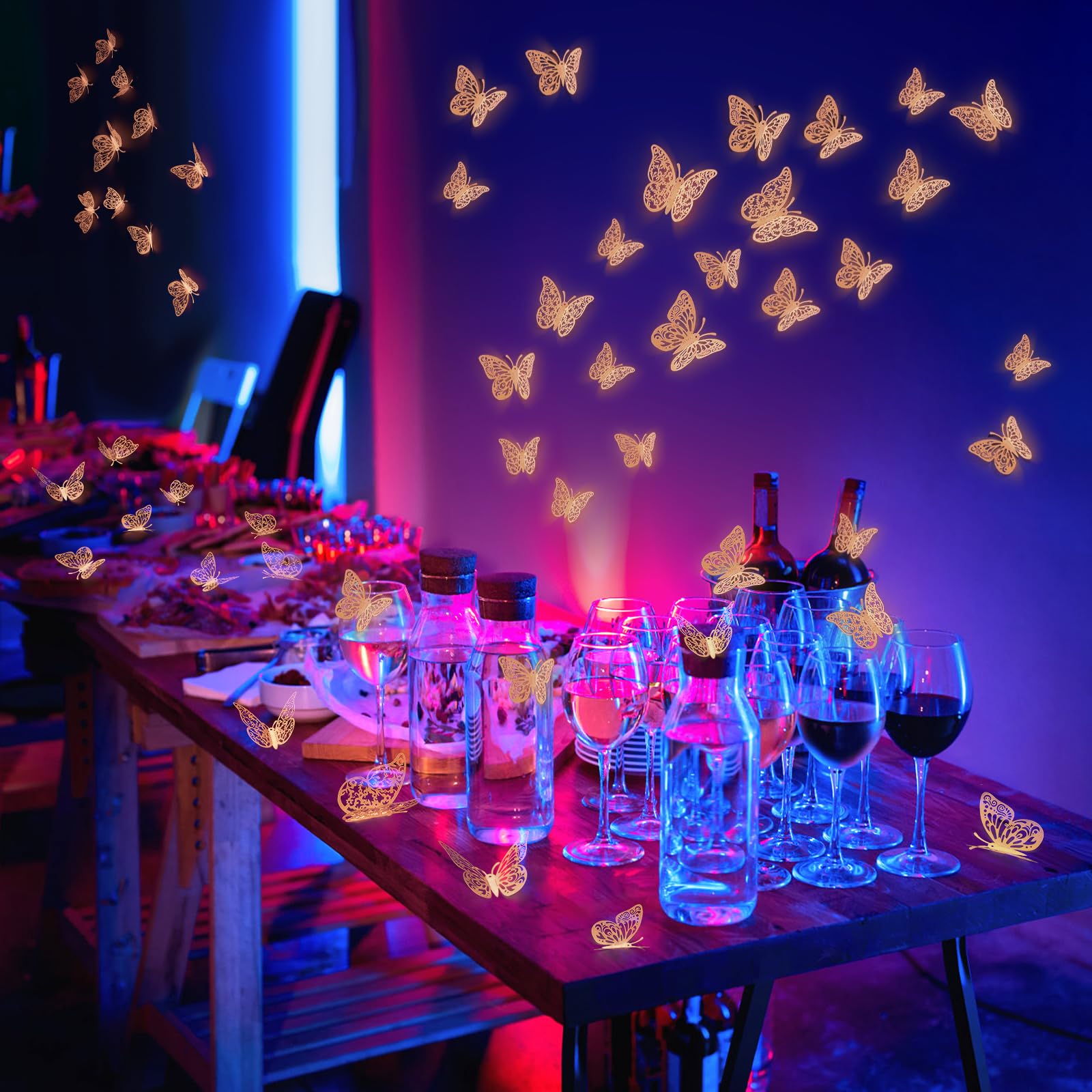 Crosize Butterfly Wall Decals Colorful Glow in The Dark, Fluorescent Pink, 24 Pieces