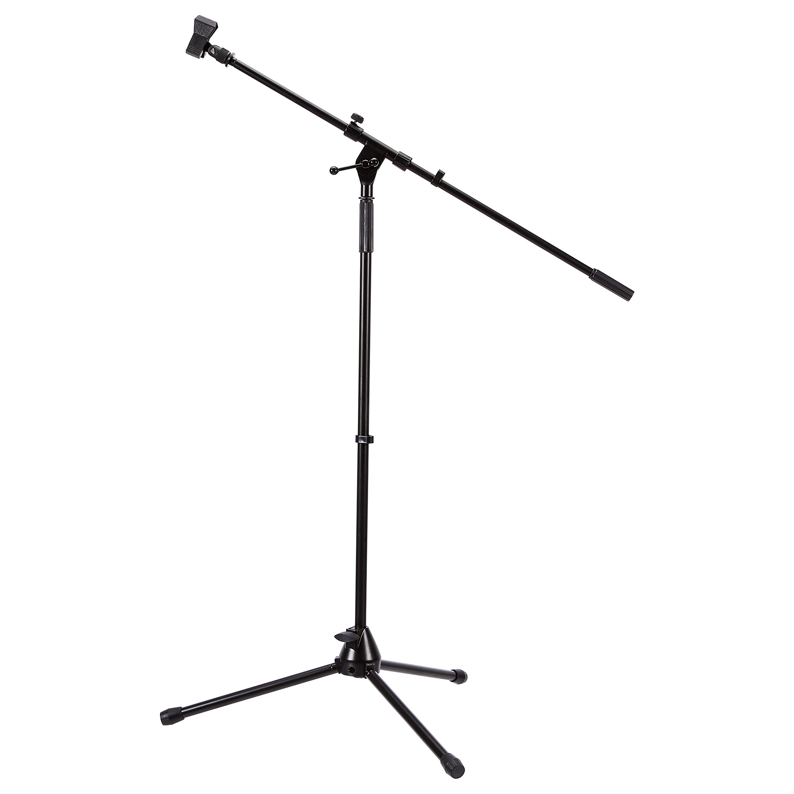 Amazon Basics Tripod Boom Microphone Stand, Height Adjustable with Metal Base 3.3 - 5.6-Foot, with Clothespin Mic Clip, Black