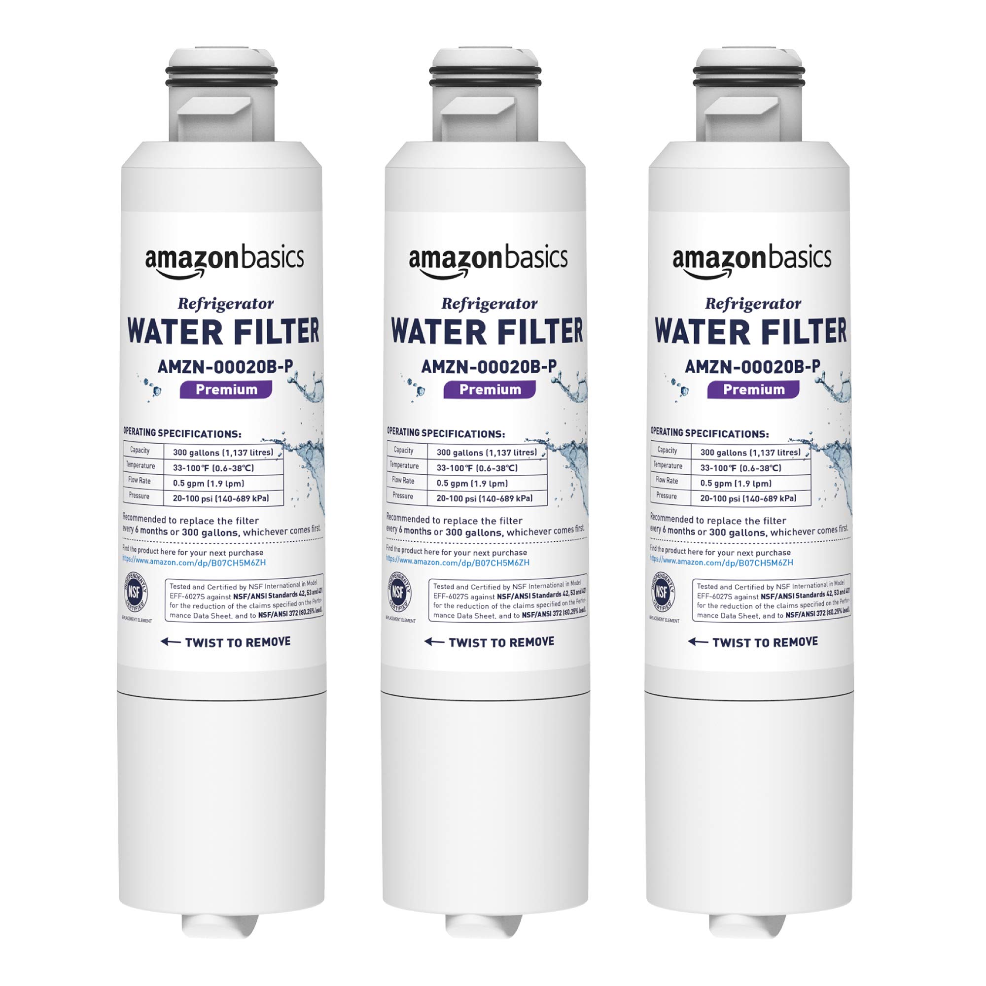 Amazon Basics Replacement Samsung DA29-00020B Refrigerator Water Filter Cartridge - Pack of 3, Premium Filtration