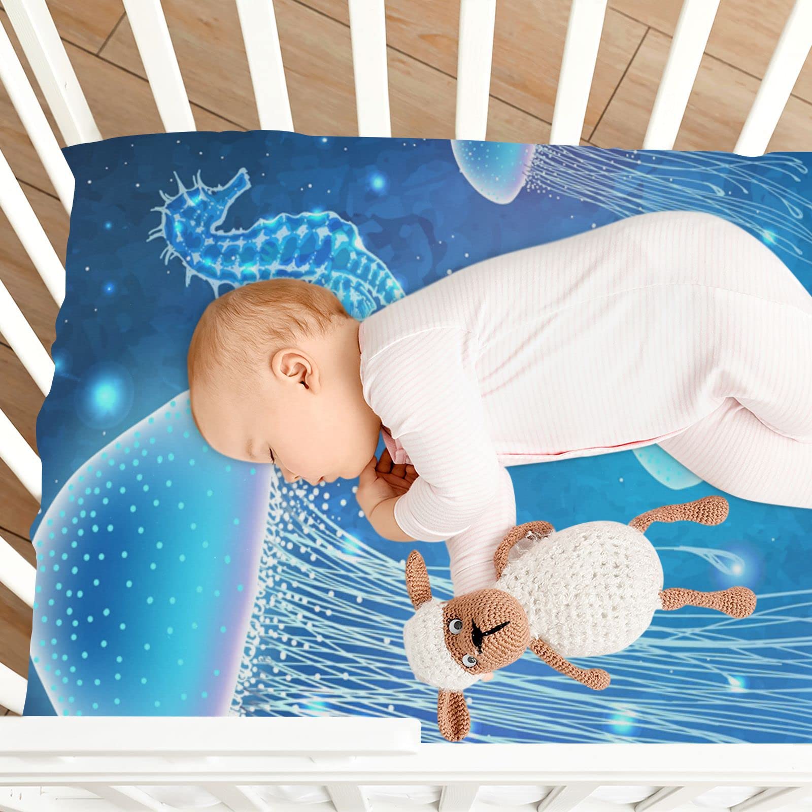 Blueangle Fitted Crib Sheet Glowing Jellyfish Baby Sheets for Standard Crib Toddler Mattress Cover, Soft Microfiber Breathable Mattress Cover for Boys and Girls（177）