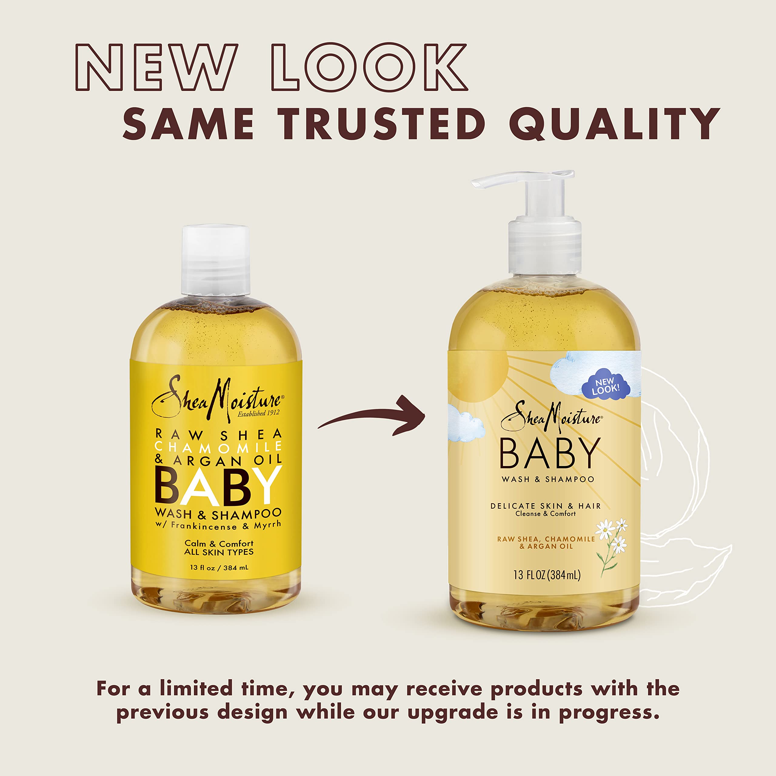 Shea Moisture Raw Shea Chamomile & Argan Oil Baby Wash & Shampoo, Gentle Cleansing, Frankincense & Myrrh, Calming & Comforting for Baby’s Soft Skin (Pack of 2 -13 Fl Oz Ea)