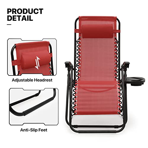 MoNiBloom 3PCS Leisure Chairs Table Set Outdoor Furniture Zero Gravity Chairs Recliner Adjustable Folding Lounger for Pool Patio Camping Yard Beach Vacation, 330lbs Capacity, Maroon