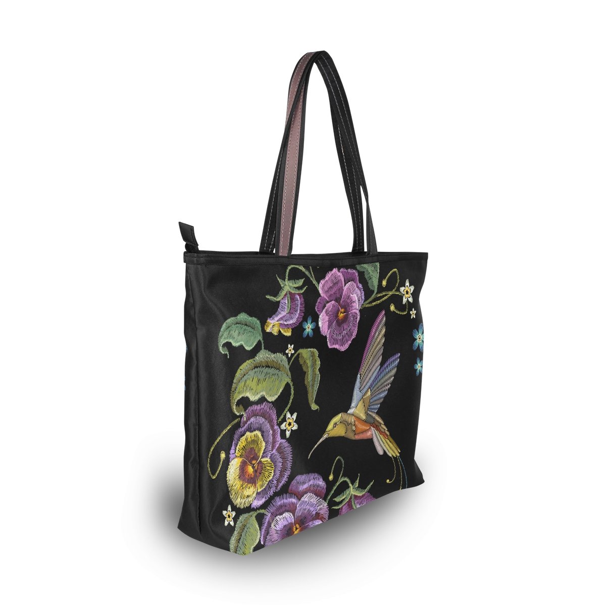 Flower Leaf Hummingbirds Shoulder Bag Handbag Purse Convenient Shoppers Tote Medium