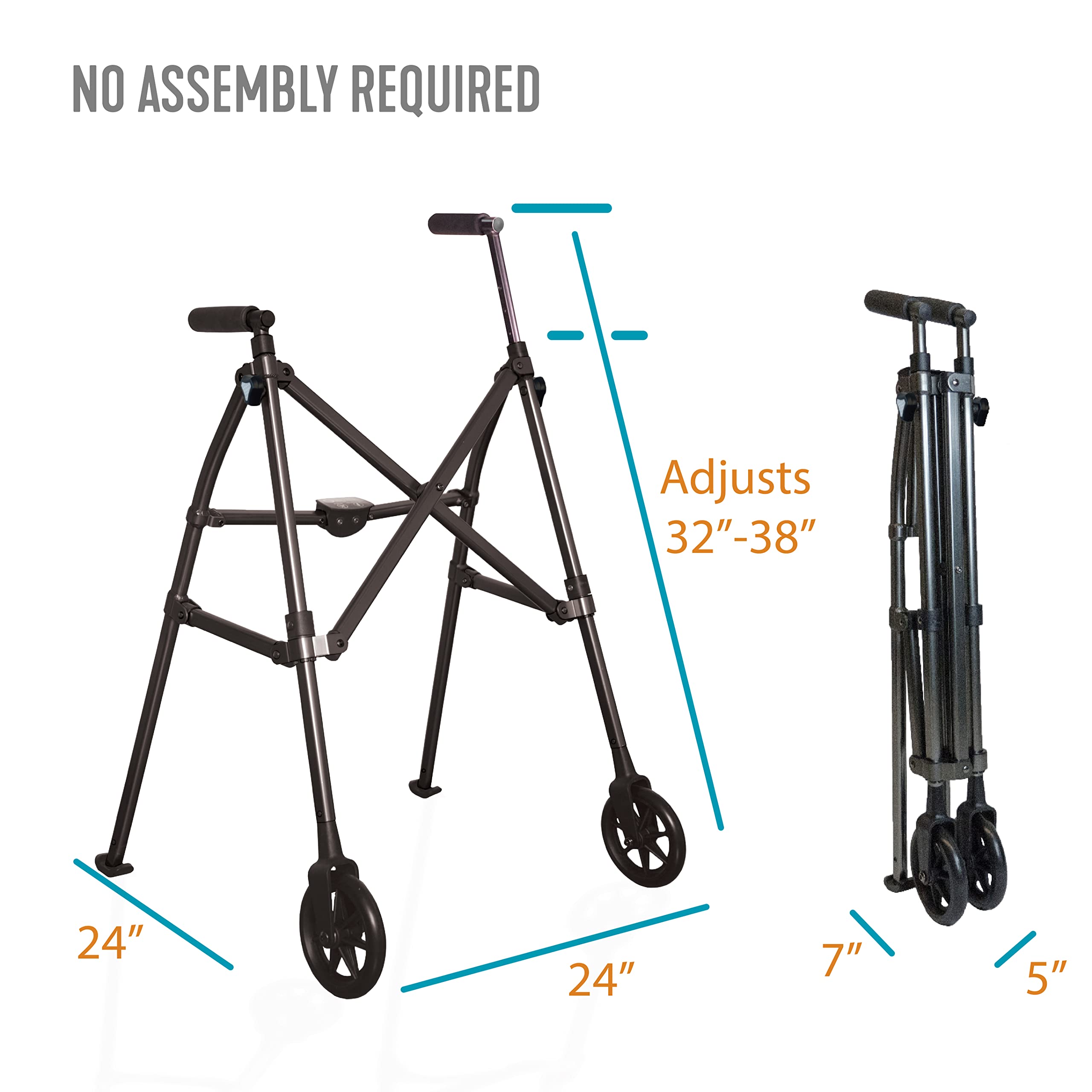 Able Life Space Saver Walker, Lightweight and Foldable Rolling Walker for Adults, Seniors, and Elderly, Compact Travel Walker with 6-inch Wheels and Ski Glides for Mobility Support, Black Walnut