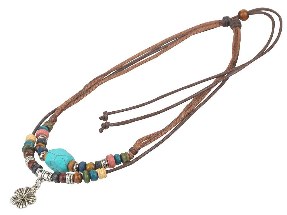 Ancient Tribe Adjustable Hemp Cords Wood Beads Beaded Choker Necklace