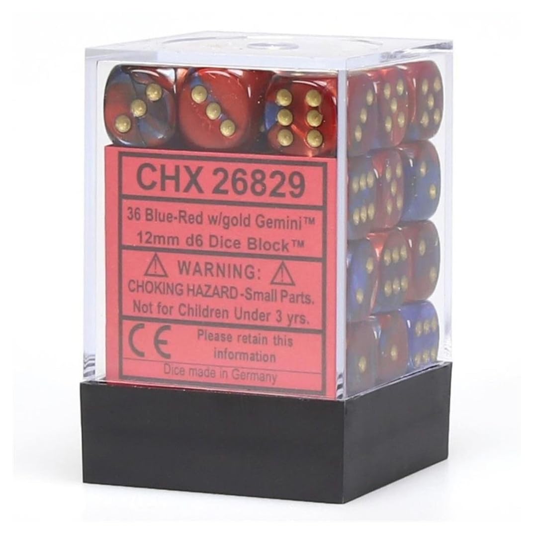 Chessex DND Dice Set D&D Dice-12mm Gemini Blue, Red, and Gold Plastic Polyhedral Dice Set-Dungeons and Dragons Dice Includes 36 Dice â D6