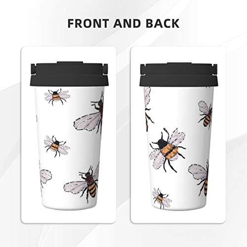 ANNAVA Travel Coffee Mug Vacuum Insulated Double Stainless Steel Hot/Cold Drink Cup, Lid With Invisible Lift Ring(17oz Funny Bees)