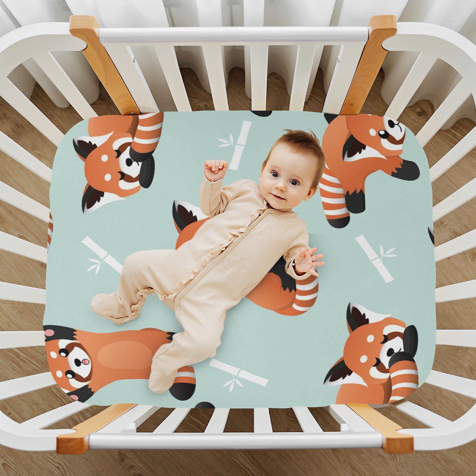 Blueangle Fitted Crib Sheets, Soft Breathable Comfortable Baby Sheet Set for Boys Girls, Cute Red Panda Crib Sheets Fits Standard Crib and Toddler Mattress(170)