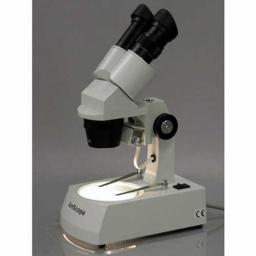 AmScope SE306-AZ-E2 Digital Binocular Stereo Microscope, WF10x and WF20x Eyepieces, 20X/40X/80X Magnification, 2X and 4X Objectives, Upper and Lower Halogen Lighting, Reversible Black/White Stage Plate, Arm Stand, 120V, Includes 2MP Camera and Software