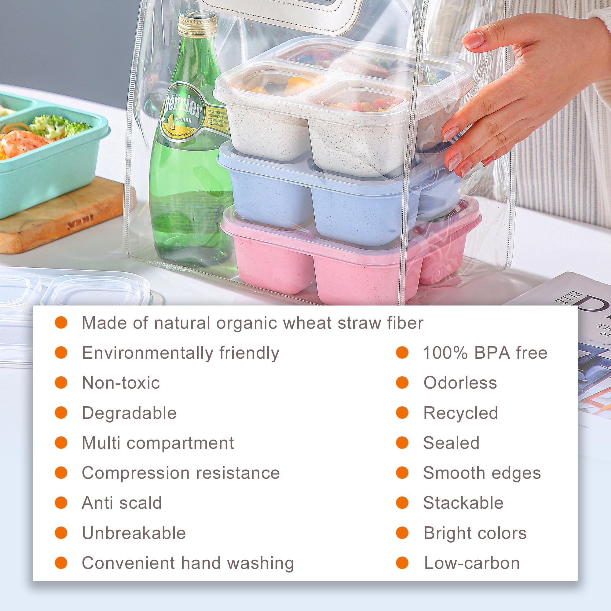 Bento Box For Kids, 4 Pack 3 Compartments Meal Prep Containers Reusable Lunch Containers, Food Storage Containers With Lids, Stackable Snack Boxes for School, Work, and Travel