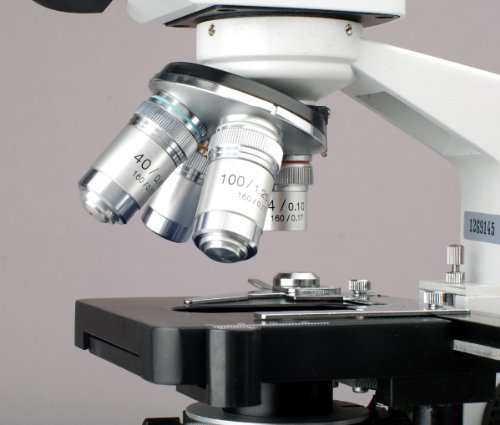 AmScope T120B Professional Siedentopf Trinocular Compound Microscope, 40X-2000X Magnification, WF10x and WF20x Eyepieces, Brightfield, LED Illumination, Abbe Condenser with Iris Diaphragm, Double-Layer Mechanical Stage, 100-240VAC