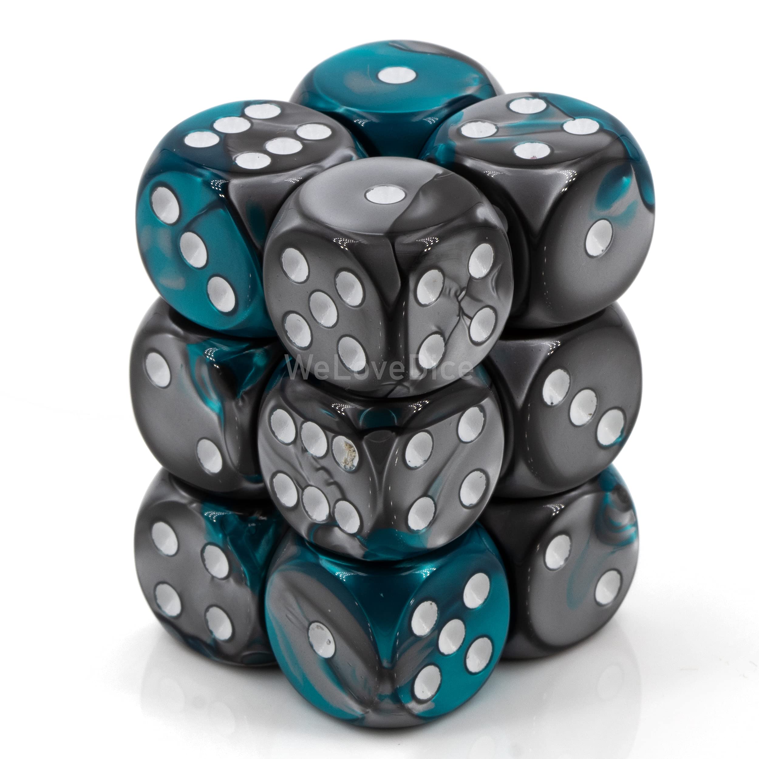 Chessex DND Dice Set D&D Dice-16mm Gemini Steel, Teal, and White Plastic Polyhedral Dice Set-Dungeons and Dragons Dice Includes 12 Dice β D6 (CHX26656)