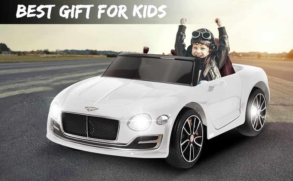 Bentley EXP 6V Battery Powered Ride On Car for Kids, Remote Control Toy Vehicle with Music Player, LED Light, 2 Driving Modes (6V White)