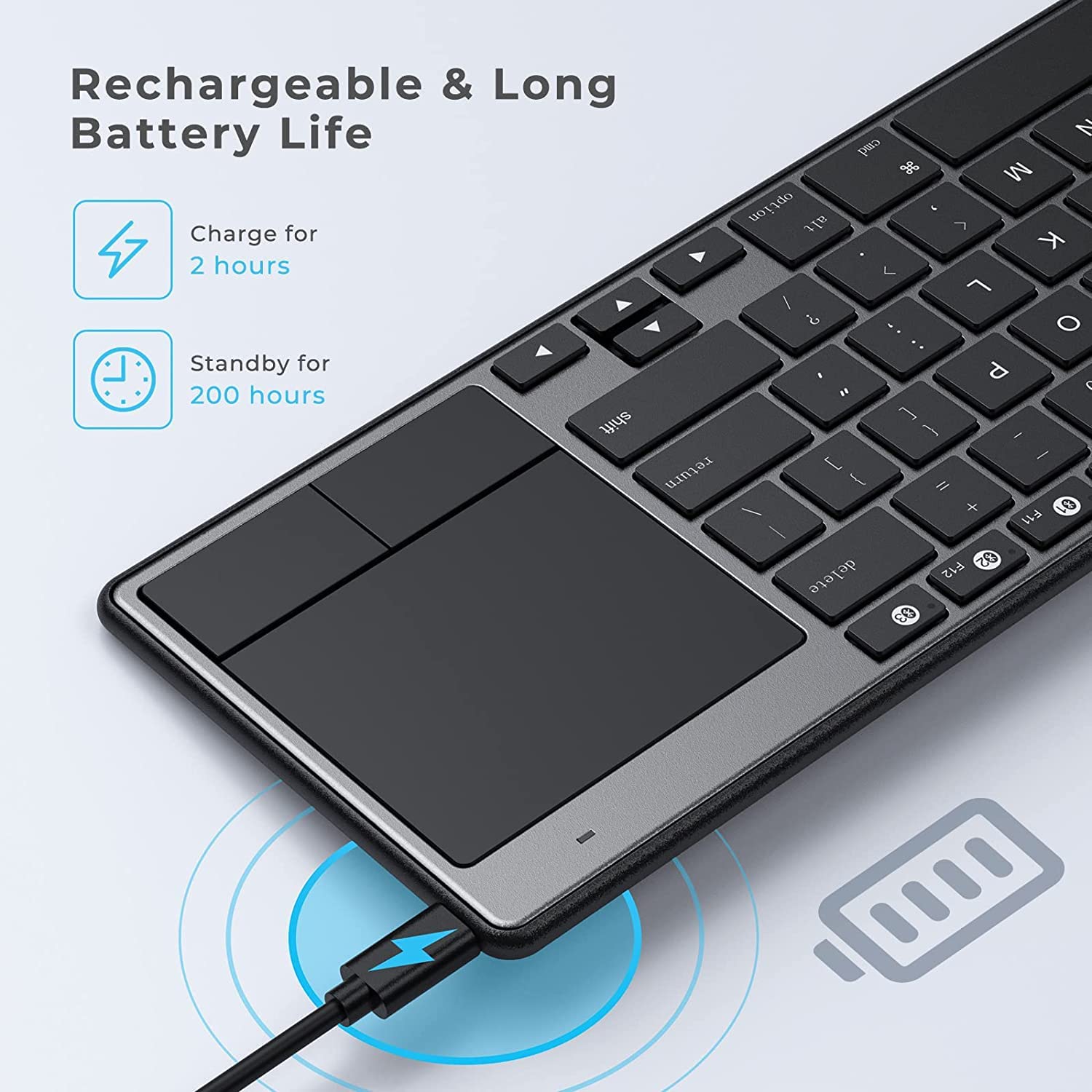 Bluetooth Keyboard with Touchpad for Mac OS & iPad iOS, Rechargeable Wireless Keyboard with Trackpad, Ultra Slim Multi-Device Keyboard for MacBook Pro/Air, iMac, iPhone, iPad Pro/Air/Mini