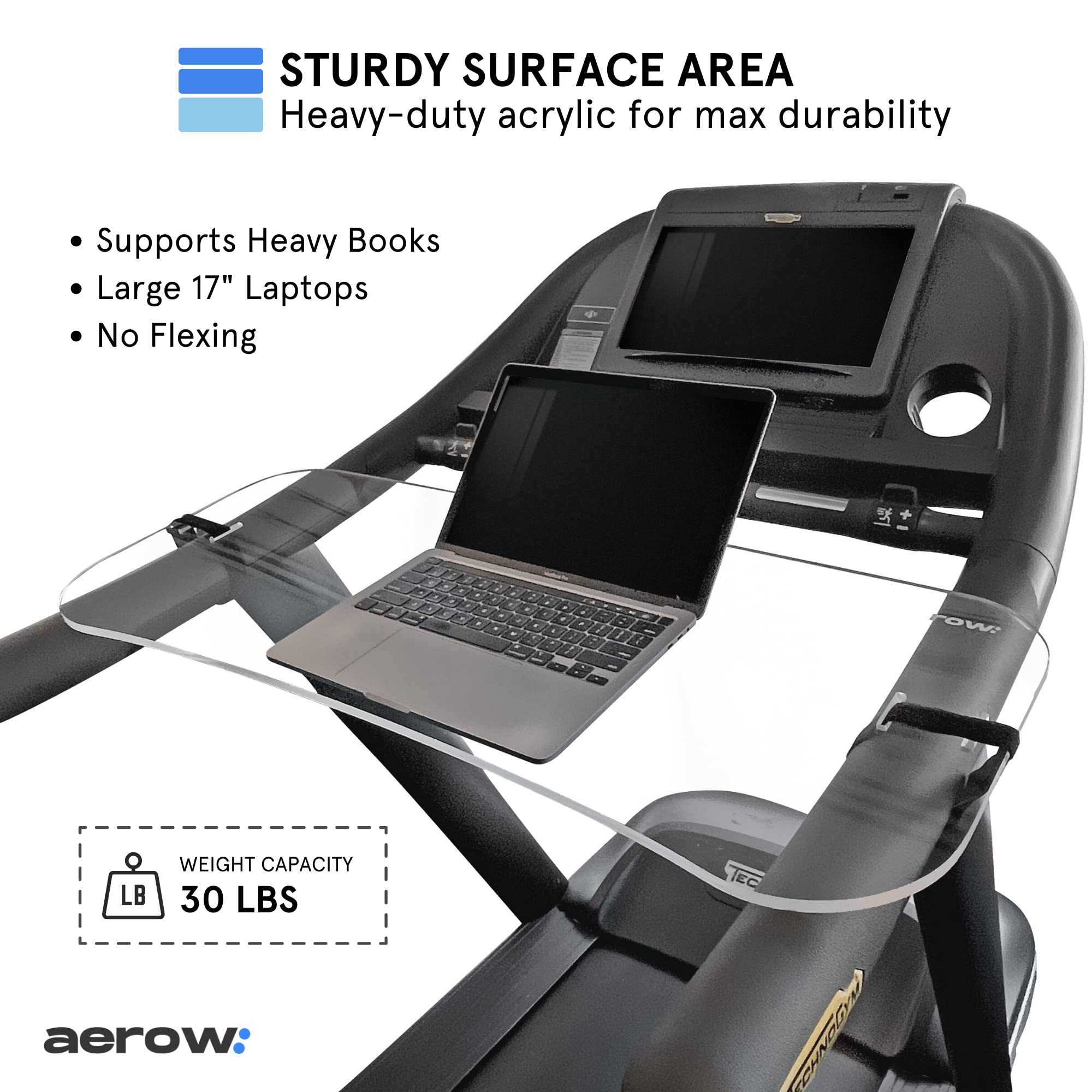AEROW Treadmill Desk Attachment - Clear Treadmill Laptop Holder - Universal Fit 36" Treadmill Table & Exercise Workstation