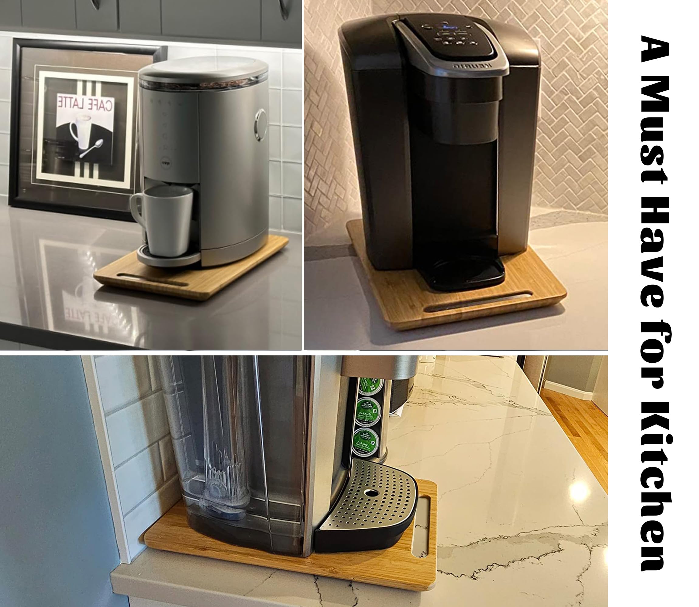 Appliances Slider Mat for Countertop & Under Cabinet,100% Bamboo Sliding Tray for Coffee Pot/Coffeemaker/Ice Maker/Air Fryer/Kitchen Aid Mixer etc,Simple Functional & 360° Easy Moving 9.5” X 14”in