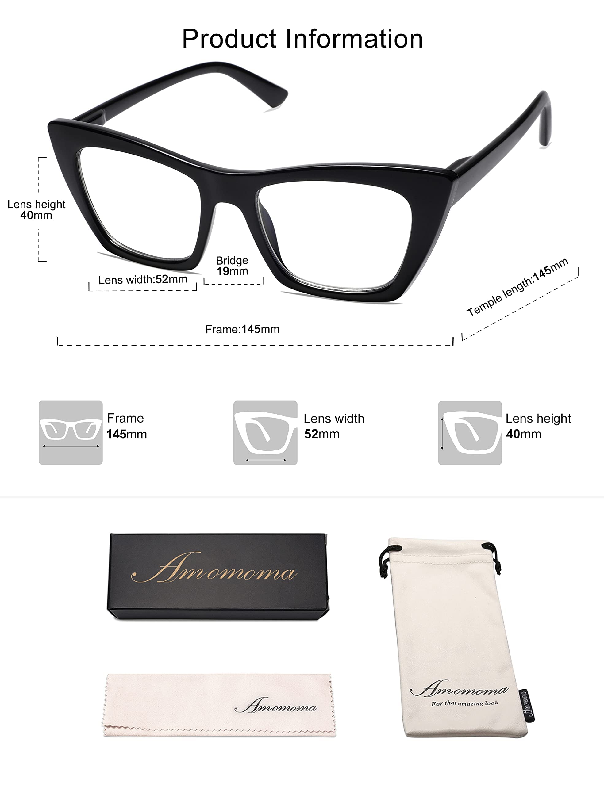AMOMOMA Oversized Reading Glasses for Women,Trendy Cat eye Blue Light Computer Reader AM6028C1+C2+C3 1.5X