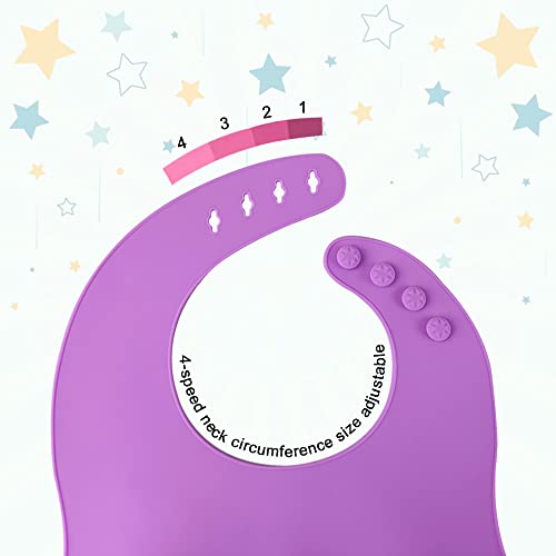Aricsen 3 Pack Silicone Baby Bibs for Babies & Toddlers (6-72 Months), Adjustable Fit Waterproof Feeding Bibs, Easy Wipe Clean, Soft, Unisex, with Pouch, Non Messy Babies Boys Girls (3 Colors)