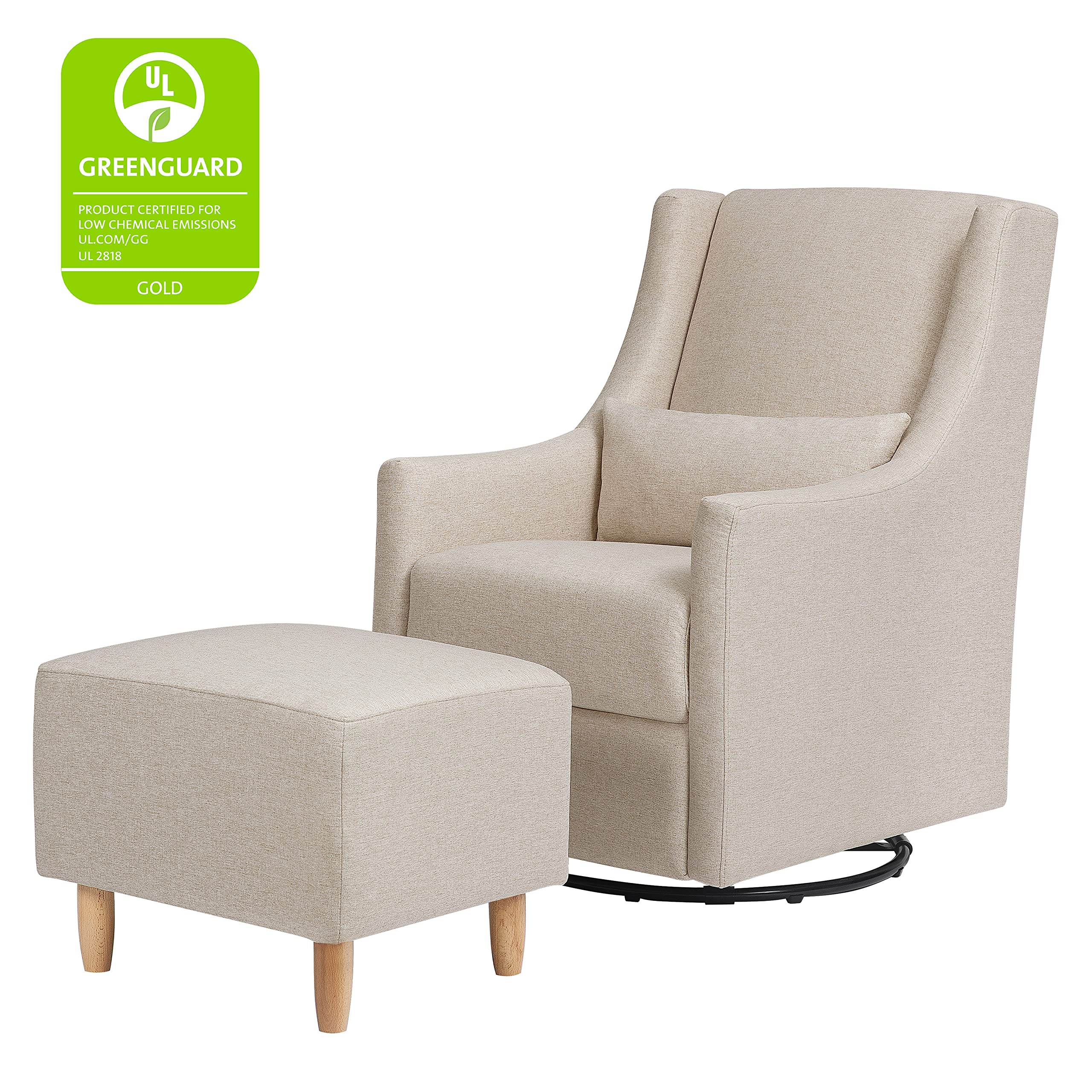 Babyletto Toco Upholstered Swivel Glider and Stationary Ottoman in Black White Boucle, Greenguard Gold and CertiPUR-US Certified