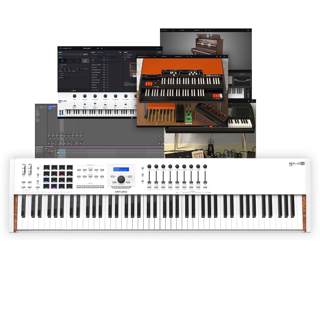 Arturia KeyLab 88 MkII 88 Key Weighted USB MIDI Keyboard Controller — Aftertouch, Velocity Sensitive, Hammer-Action, Piano Feel, With 16 Drum Pads, 9 Faders, 9 Knobs and Analog Lab V Software Included