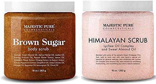 Majestic Pure Brown Sugar & Himalayan Salt Body Scrub for Cellulite and Exfoliation - Natural Body Scrub - Reduces The Appearances of Cellulite, Stretch Marks, Acne, 10 Oz (Pack of 2)