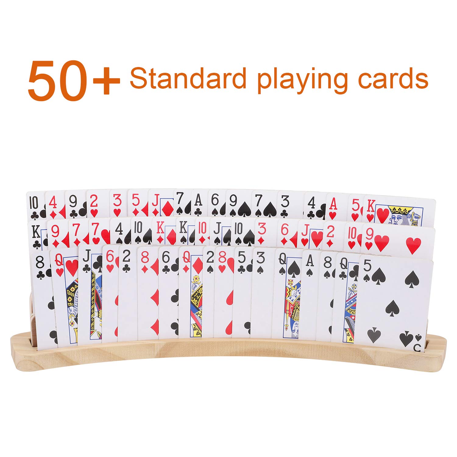 Exqline Curved Wooden Playing Card Holder Tray Rack Organizer Set of 2 Solid Card Holder for Kids Seniors - 13.8 x 1.9 x 2.4 Inch for Bridge Canasta Strategy Card Playing