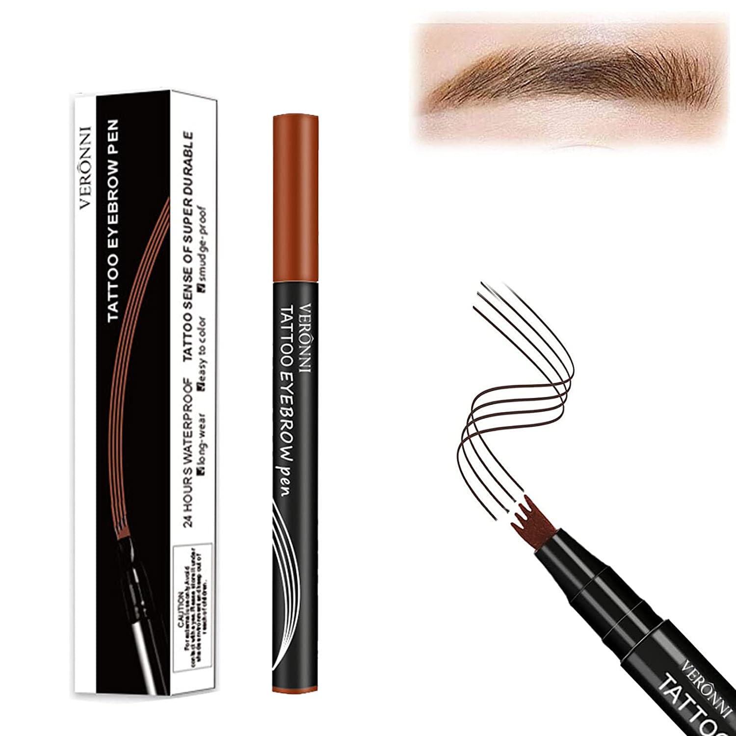Anjoize Eyebrow Pen,Anjoize 4-Tip Microblade Brow Pen,Durable waterproof and anti-smudge(dark brown)