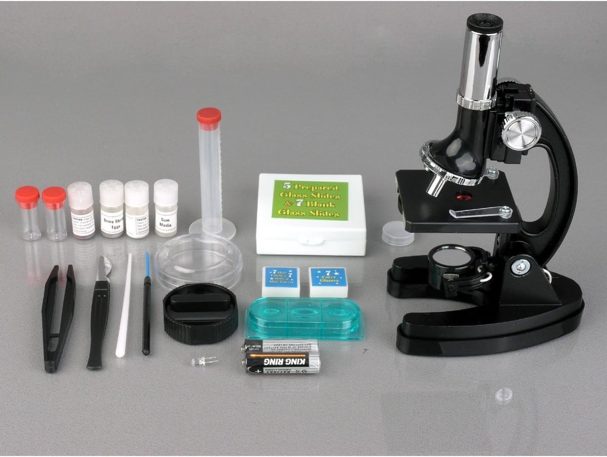 AmScope-Kids M30-ABS-KT2 Starter Microscope Kit, Metal Frame, 120X, 240X, 300X, 480X, 600X, and 1200X Magnifications, 2 Eyepieces and 49 Accessories and Case