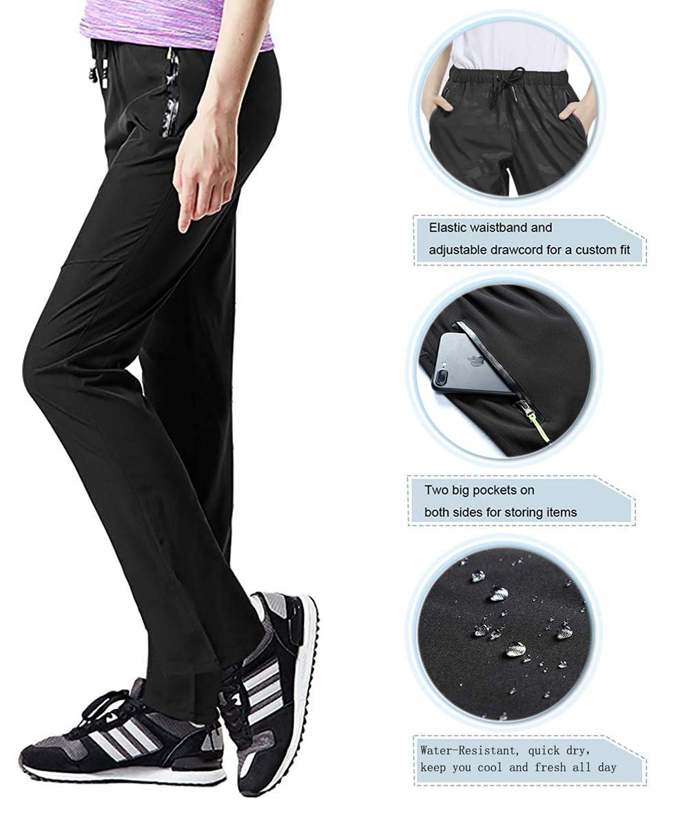 Arisonho Women's Hiking Pants Outdoor Water-Resistant Quick Drying Mountain Trousers Lightweight Travel Pants with Pockets(Black,M)