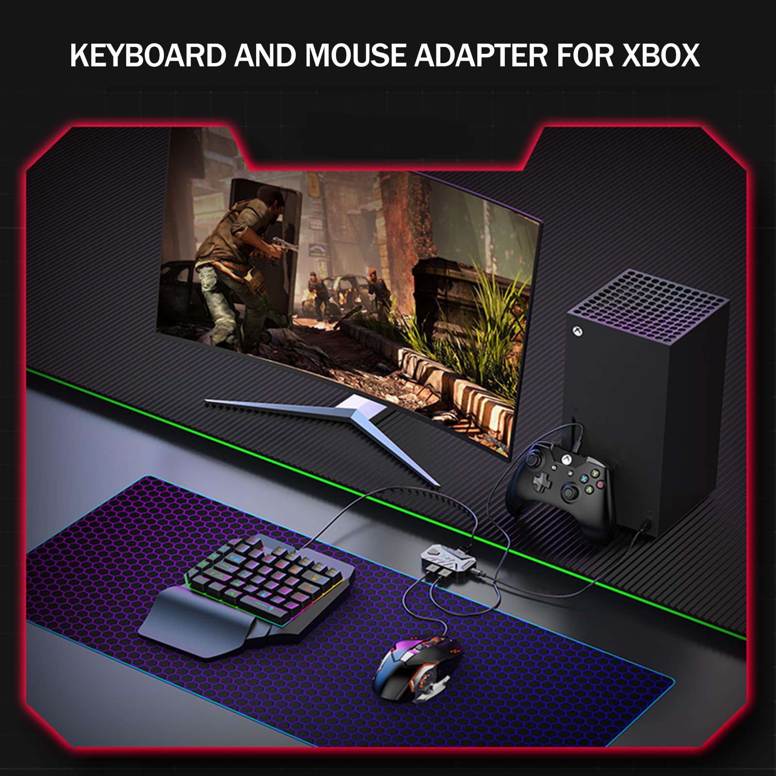 arVin Keyboard and Mouse Adapter for Nintendo Switch/Xbox One/Xbox 360/Xbox Series S/X/PS3/PS4, Wired & 2.4G Wireless Mouse Keyboard Converter Support Key Mapping, Adjustable Mouse Sensitivity, Turbo