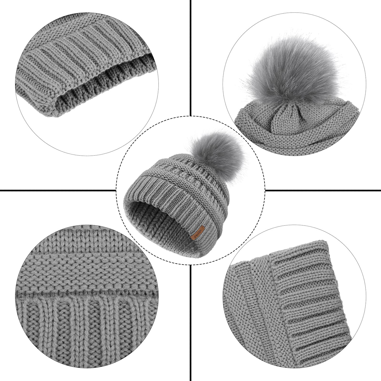 Apoway 5 in 1 Winter Set Include Knitted Pom Pom Beanie Hat Scarf Gloves Facemask and Earmuffs for Women Men