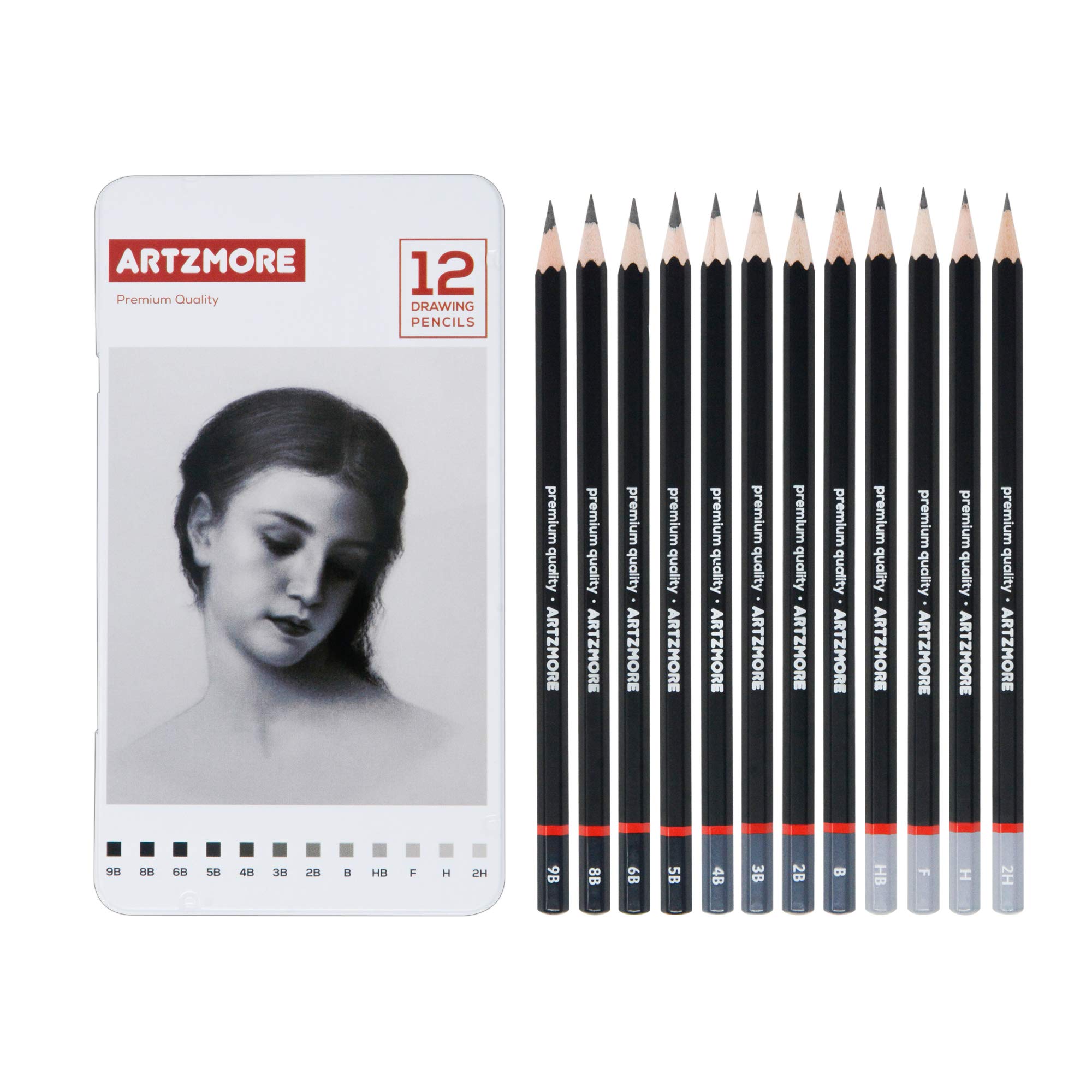 Artzmore Drawing Pencils Set - 12 Piece Sketching Pencils, Graphite Pencils, Shading Pencils for Sketching, Art Pencils for Drawing and Shading, Sketch Pencils for Drawing, Drawing Pencils for Artists