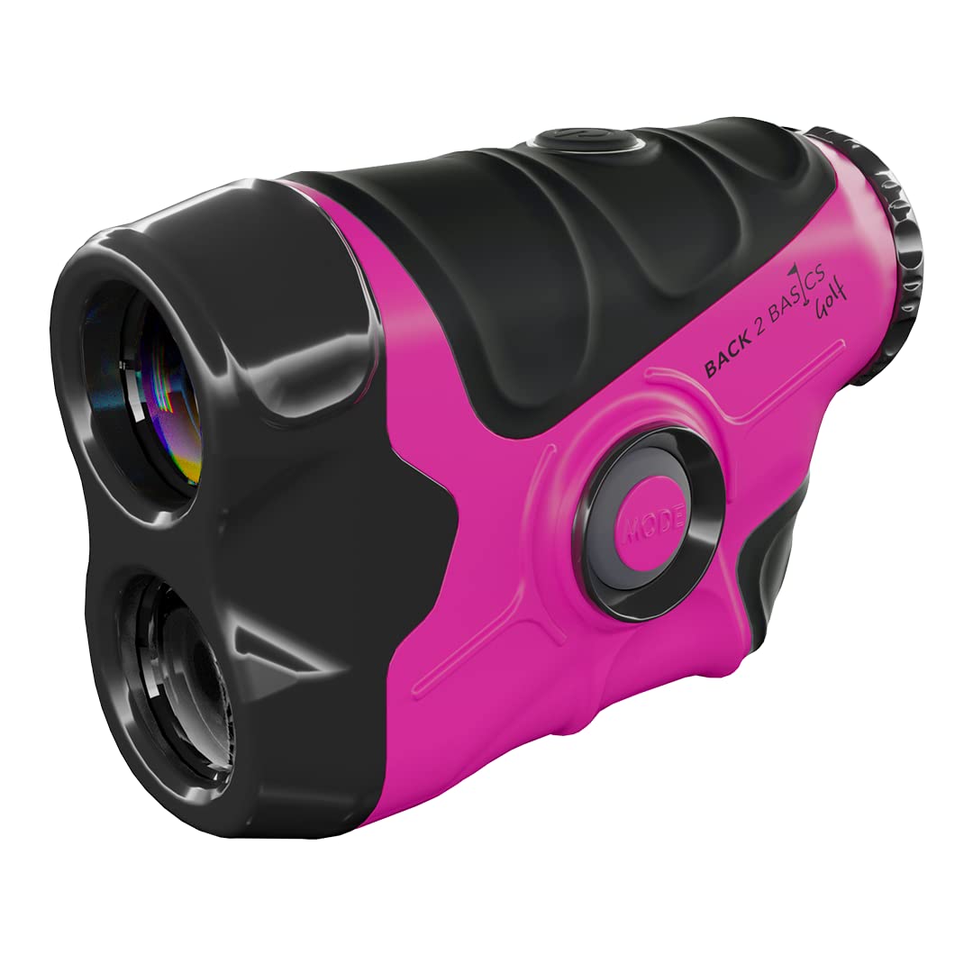 BACK 2 BASICS GOLF | Pro Vision Golf Rangefinder with Slope, 8X Zoom, 800 Yards | Pink | Waterproof Range Finder with 3 Modes | Adjustable Lens | Golf Distance Yardage Device | Premium Golf Gear