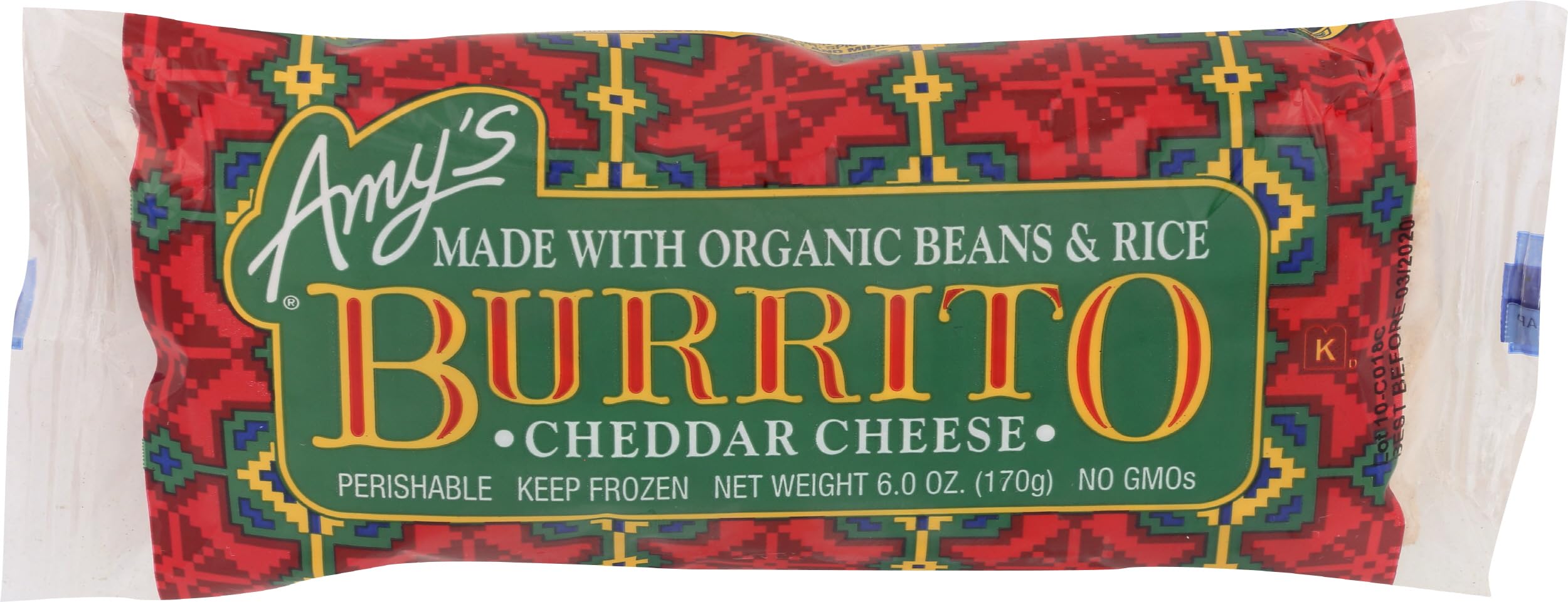 Amy's Frozen Meals, Cheddar Cheese Burrito with Organic Rice and Beans, Microwave Meals, 6.0 Oz