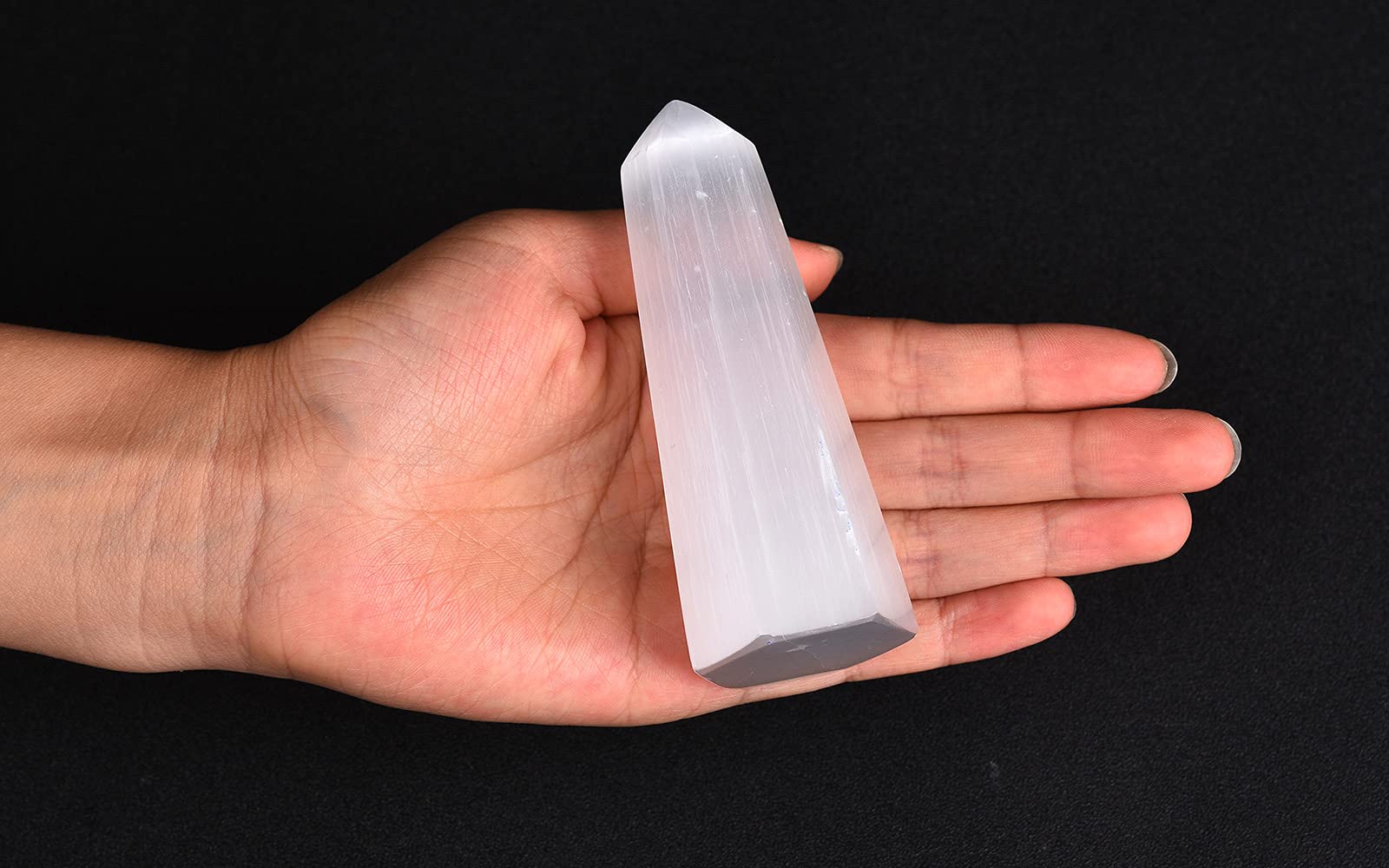 AMOYSTONE 4PCS Selenite Wand 4" Tall Healing Crystal Pyramid Point Wand for Powerful Charging