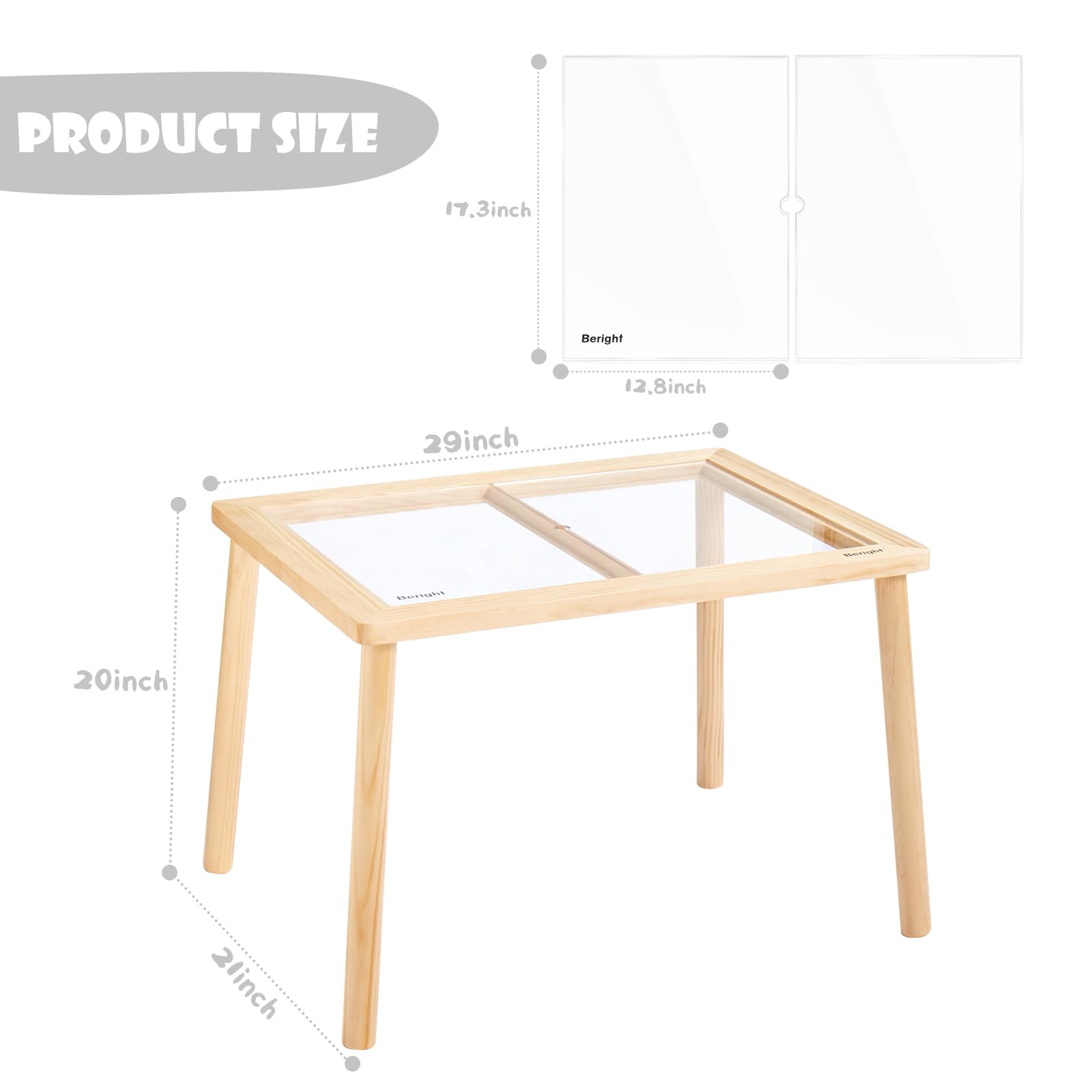 Beright Kids Table with 2 Acrylic Panels, Indoor Sensory Table Play Sand Table for Kids, not with Storage Bin, Perfect Choice for Christmas Thanksgiving Gift