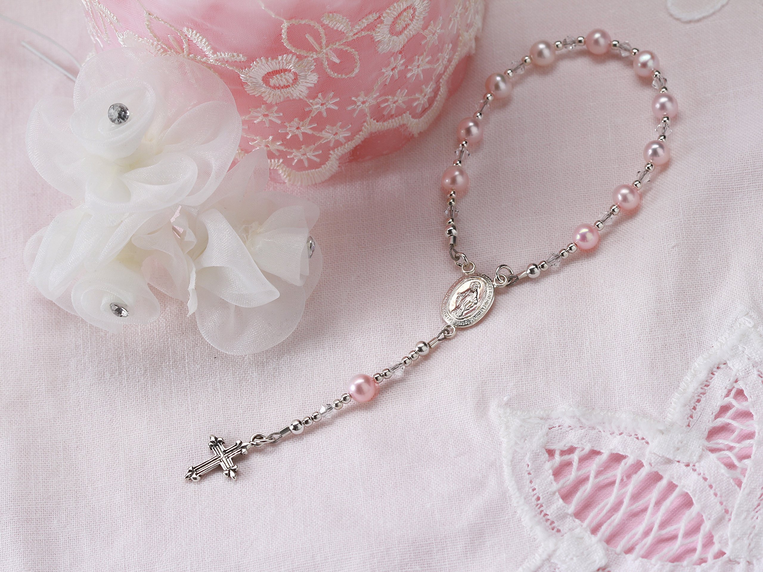 Precious Pieces Sterling Silver Pink Baby Rosary Baptism Gift for Baby Girls