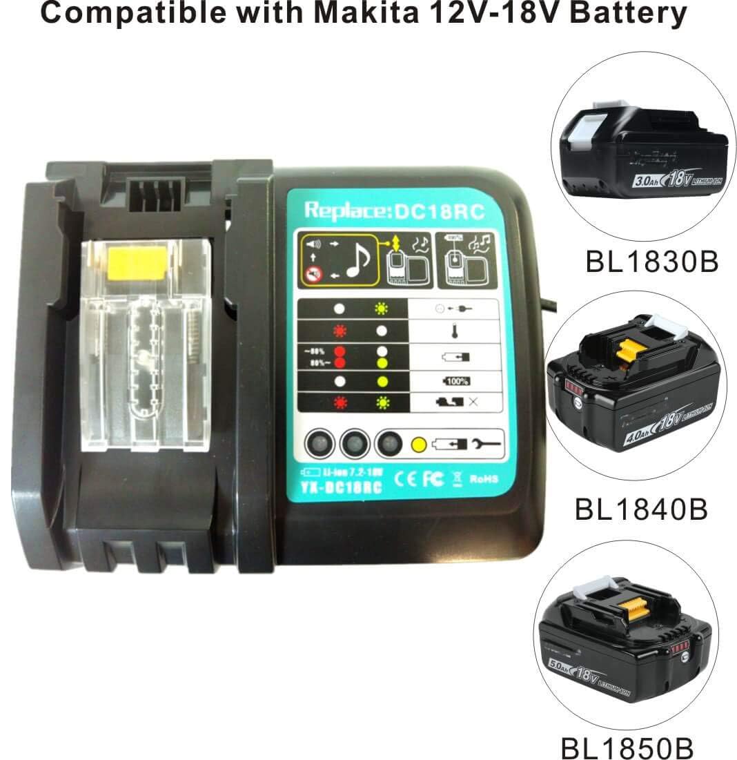 ANOITD DC18RC 14.4V-18VLi-Ion Battery Charger Compatible with Makita DC18RC DC18RD DC18RA DC18SD DC18SF to Work with BL1830 BL1840 BL1850 BL1860 BL1840B BL1820 BL1815 BL1430 BL1450 Makita 18V Battery